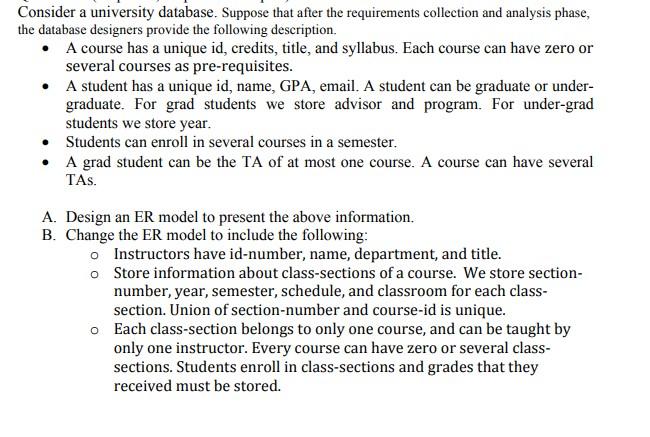 Solved Consider a university database. Suppose that after | Chegg.com