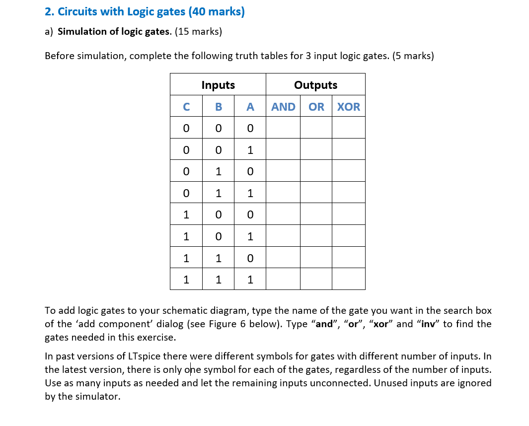 Solved 2. Circuits with Logic gates (40 marks) a) Simulation | Chegg.com