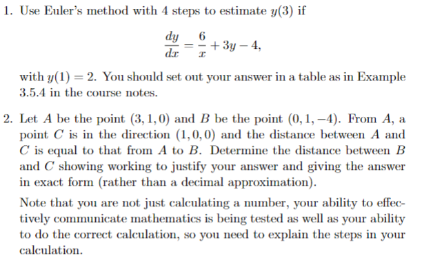 1. Use Euler's method with 4 steps to estimate y(3) | Chegg.com