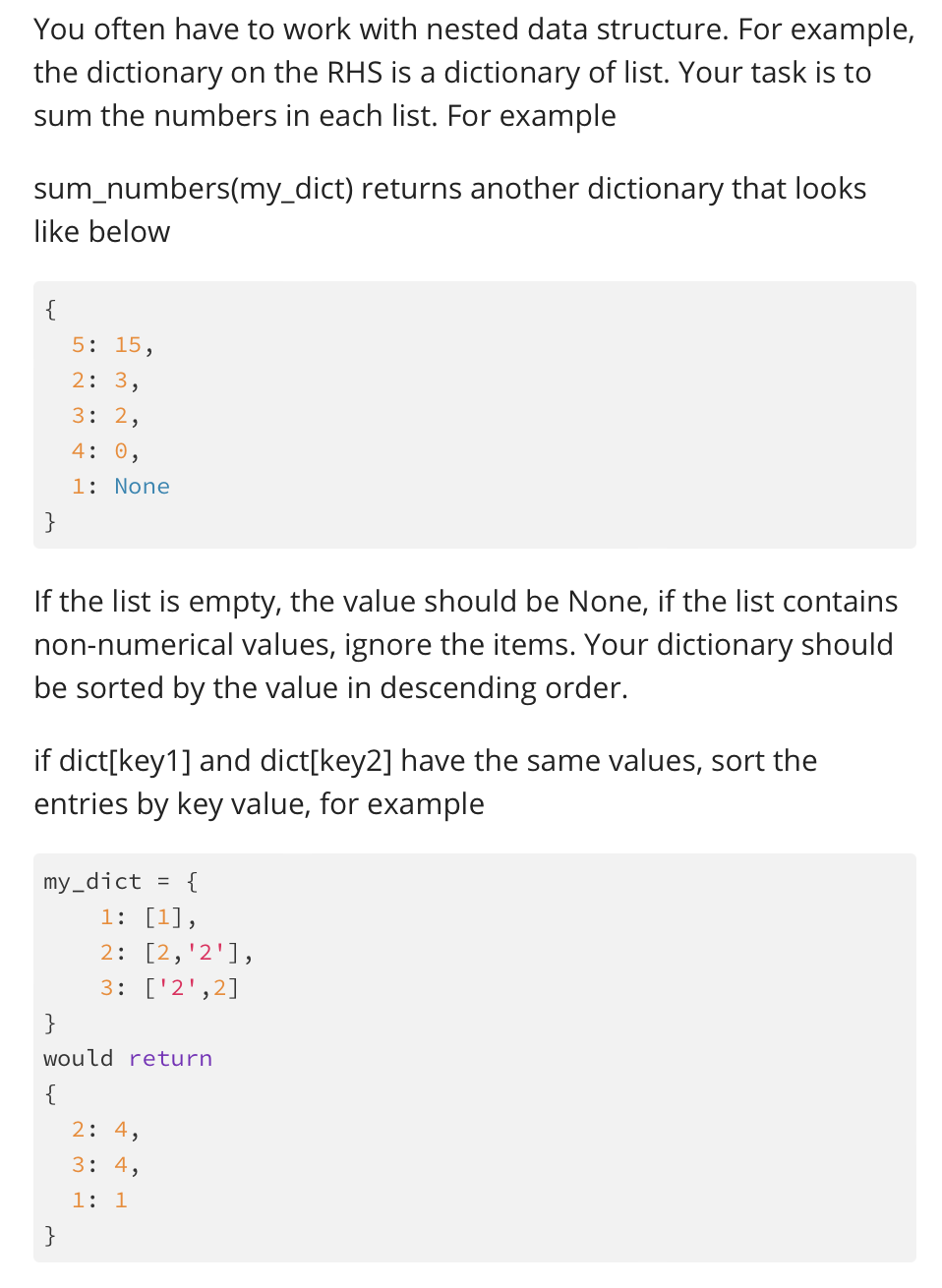 Solved the dictionary on the RHS is a dictionary of list. | Chegg.com