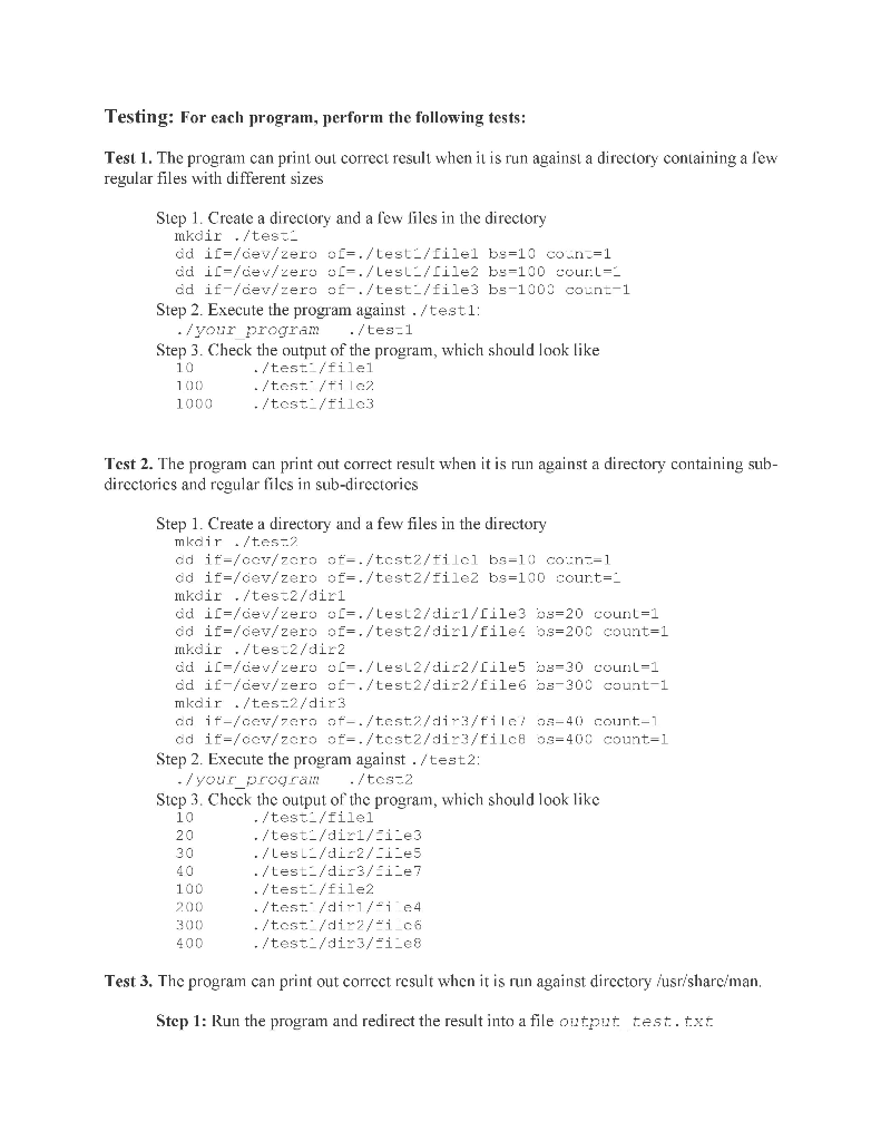 Traverse a Directory Write TWO C programs. One use | Chegg.com