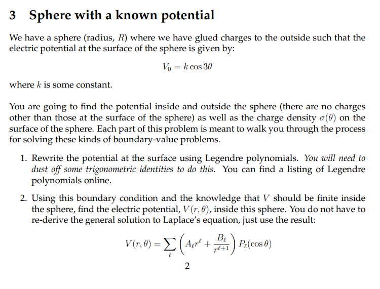 Solved 3 ﻿Sphere with a known potentialWe have a sphere | Chegg.com