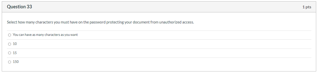 Solved Question 33Select how many characters you must have | Chegg.com