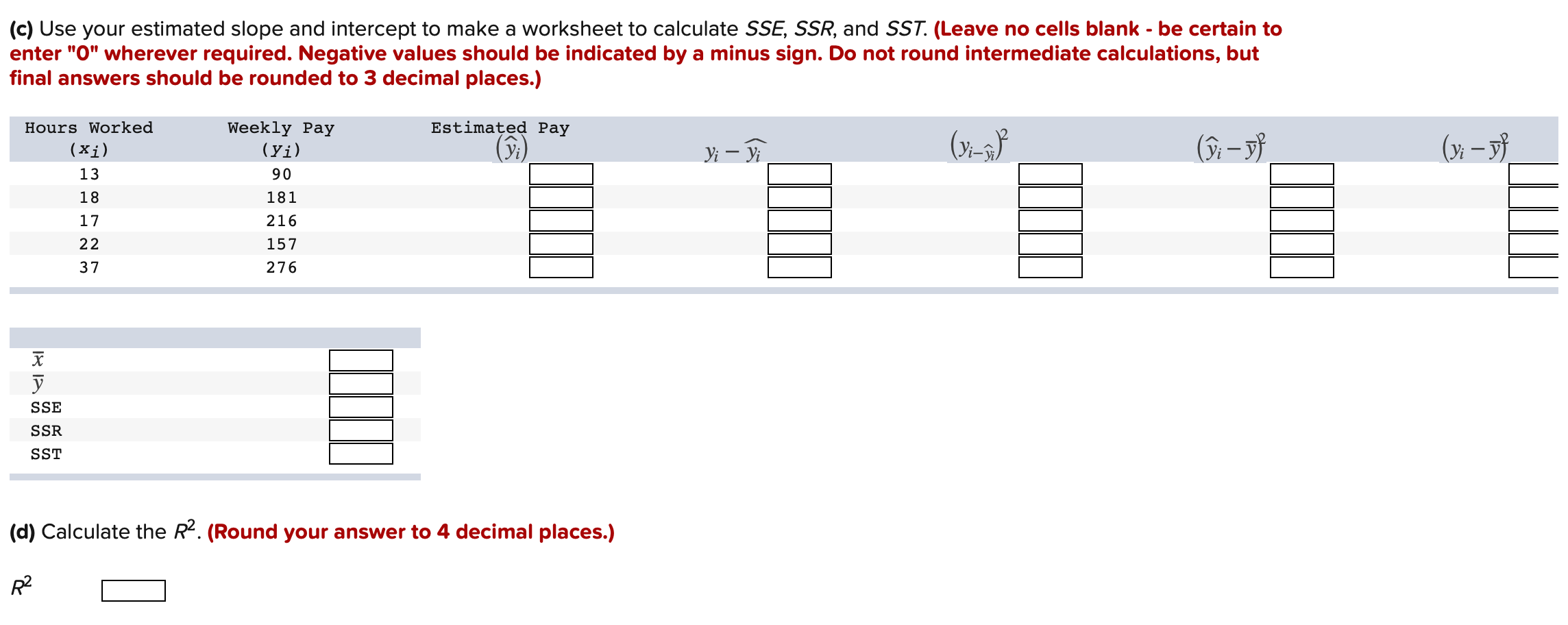 Solved (a) Make an Excel worksheet to calculate SSxx, SSyy, | Chegg.com