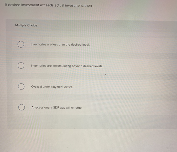 Solved If desired investment exceeds actual investment, then | Chegg.com