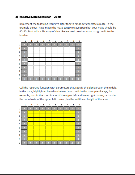 Solved 3) Recursive Maze Generation - 20 pts Implement the | Chegg.com