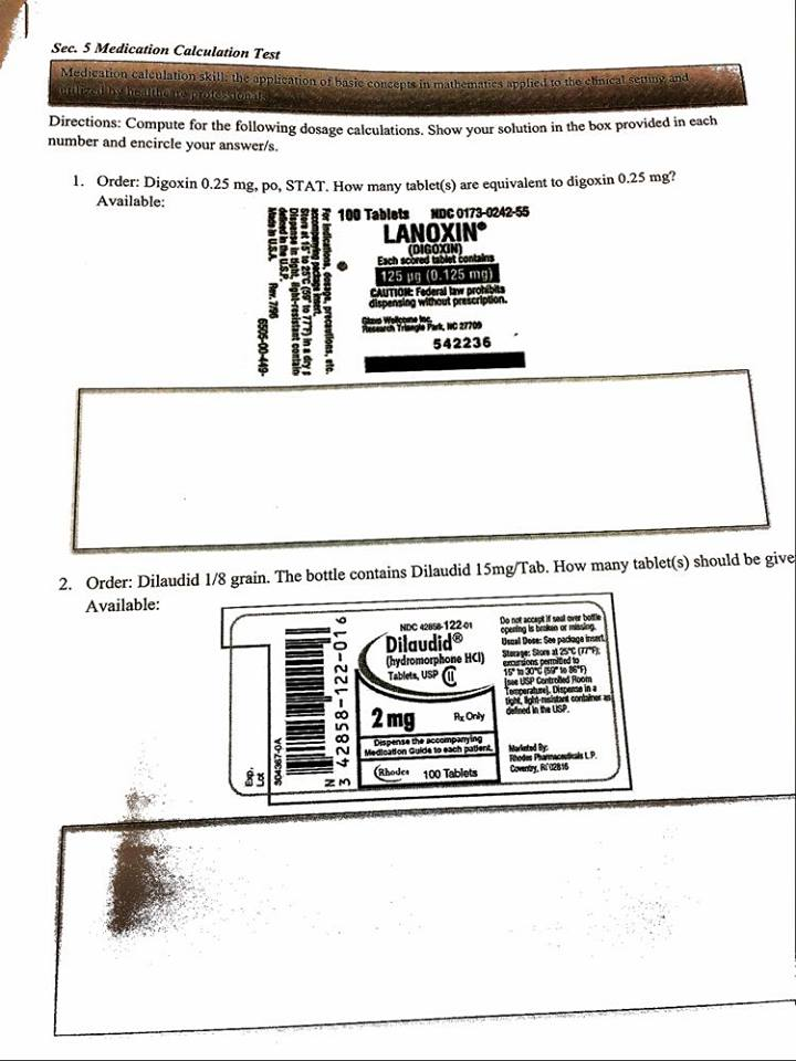 Solved Sec. S Medication Calculation Test Medication | Chegg.com