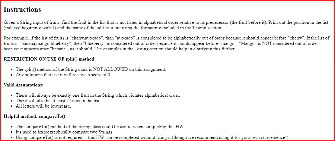 Solved instructions Given a String input of fruits, find the | Chegg.com