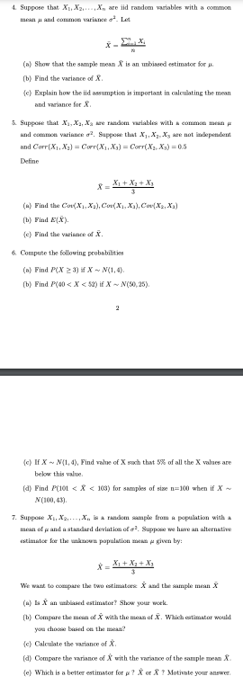 Solved 4. Suppose that X1, X2...., are iid random variables | Chegg.com