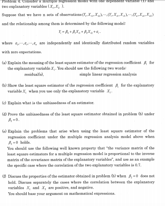 Solved Problem 4. Consider a multiple regression model with | Chegg.com