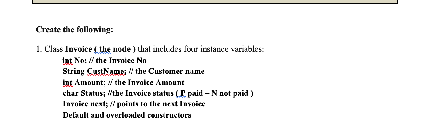 Solved Create the following: 1. Class Invoice (the node ) | Chegg.com