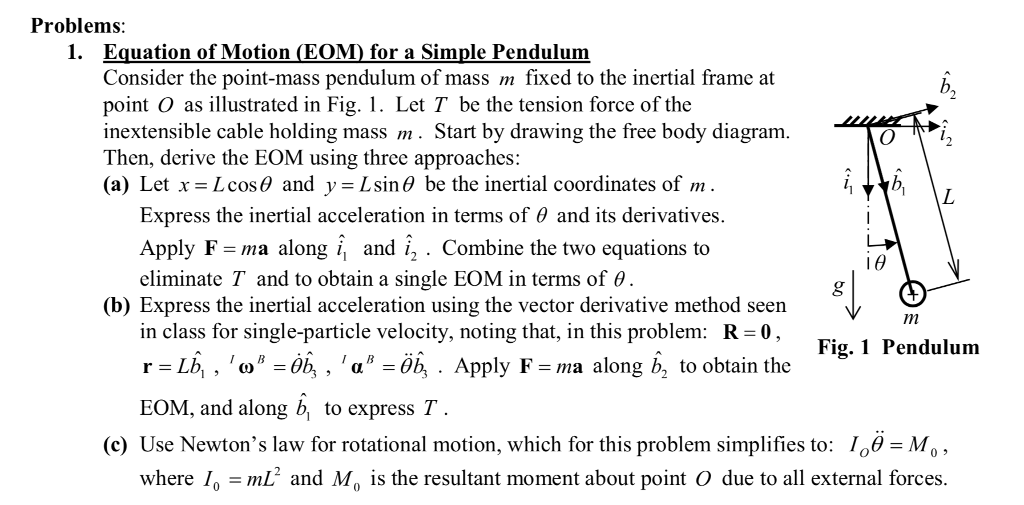 Solved Problems 1. Equation of Motion (EOM for a Simple | Chegg.com