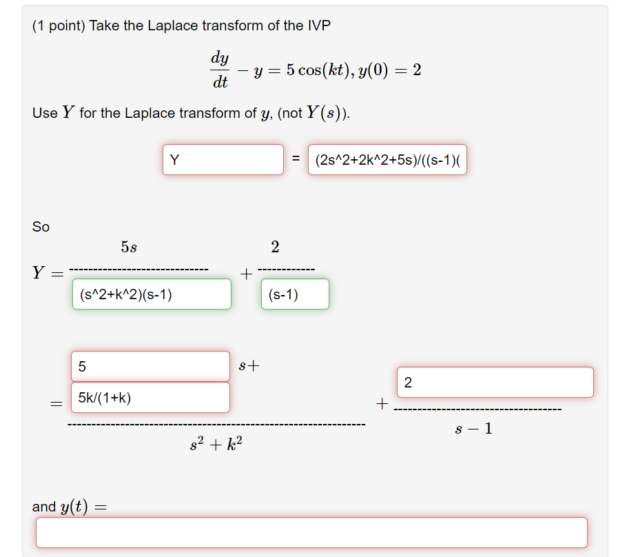 Solved (1 point) Take the Laplace transform of the IVP | Chegg.com