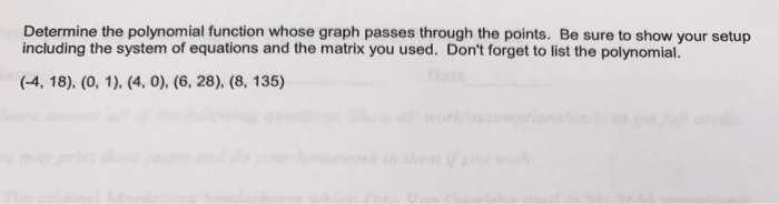 Solved Determine the polynomial function whose graph passes | Chegg.com