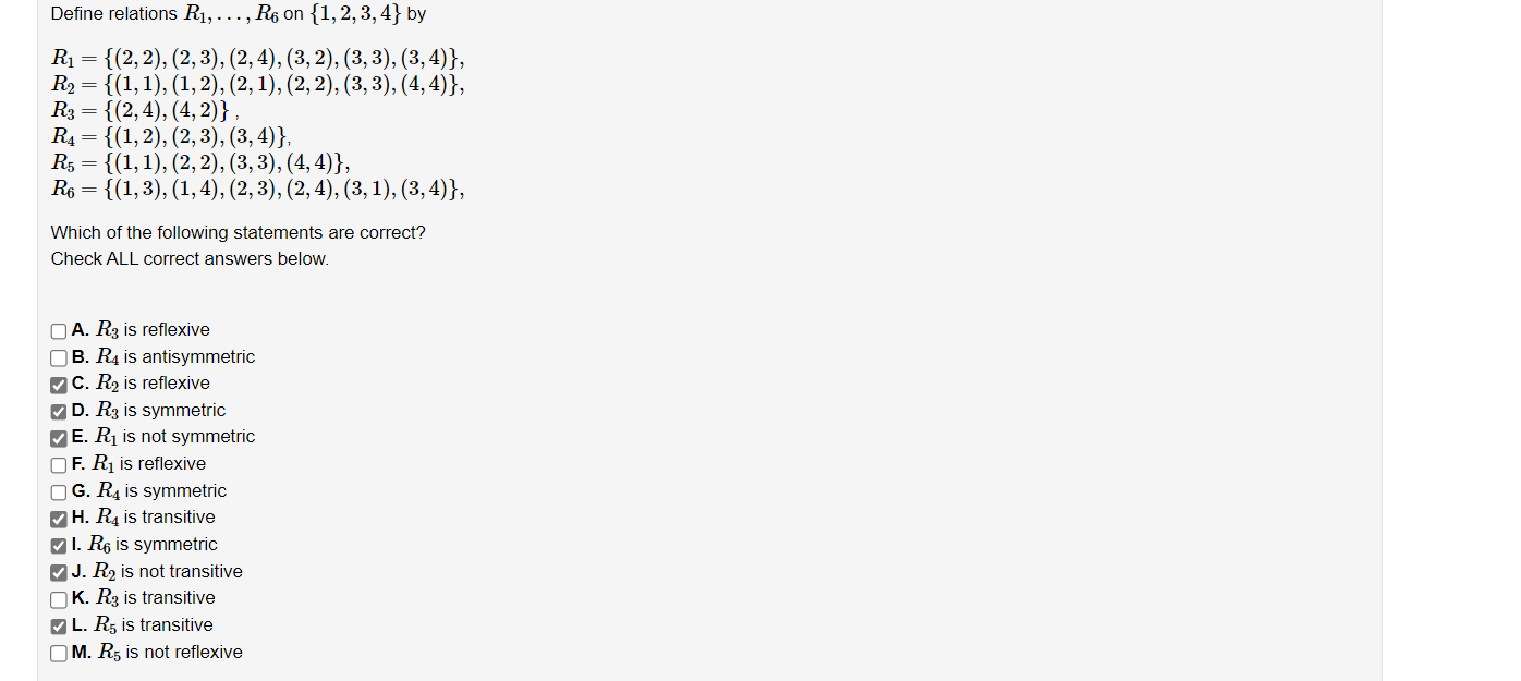 Solved Define relations R1,…,R6 on {1,2,3,4} by | Chegg.com