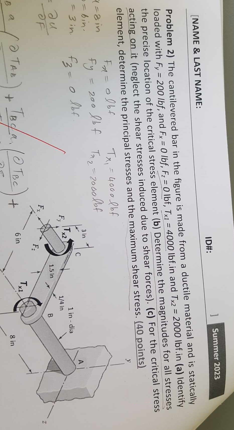 Solved [NAME & LAST NAME:Problem 2) ﻿The cantilevered bar in | Chegg.com
