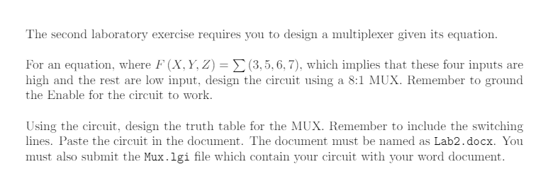 Solved The second laboratory exercise requires you to design | Chegg.com