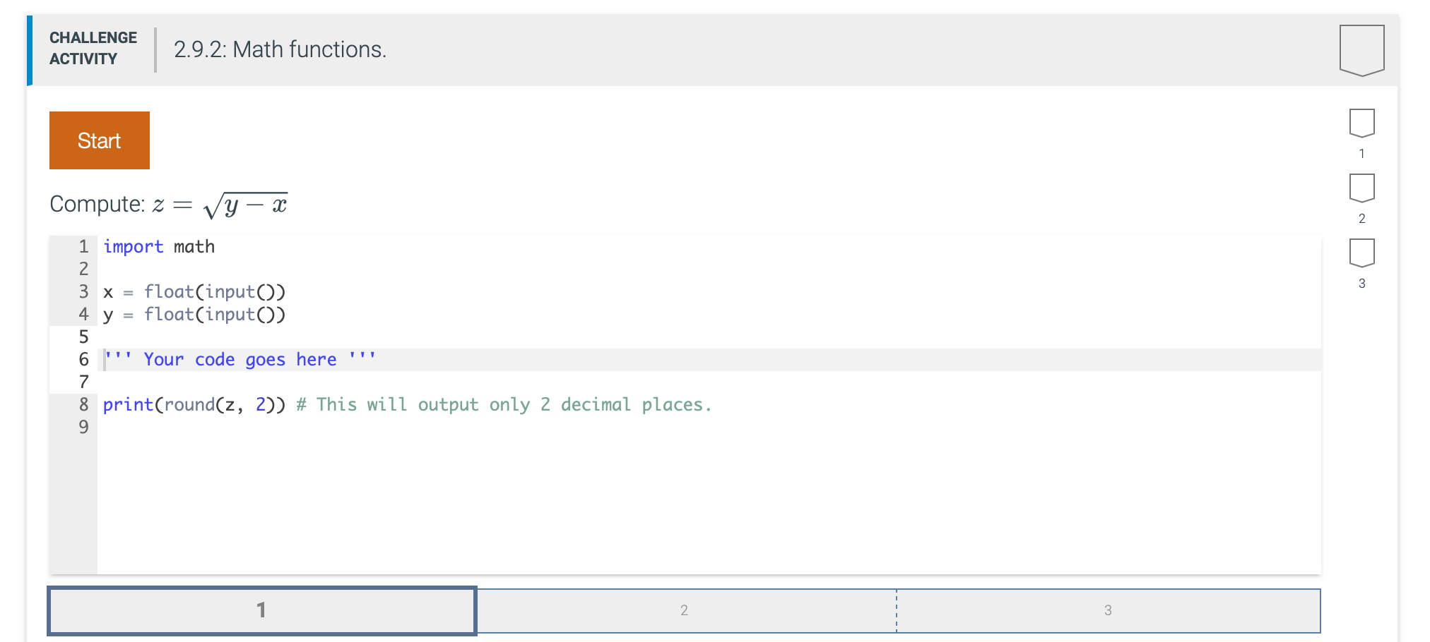 Solved CHALLENGE ACTIVITY 2 9 2 Math Functions Start 1 2 3 Chegg