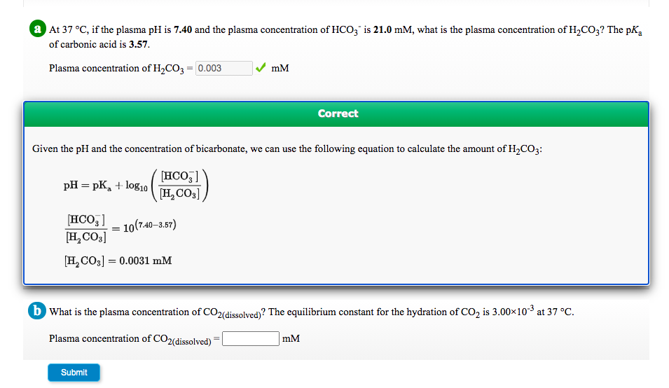 Solved a At 37 °C, if the plasma pH is 7.40 and the plasma | Chegg.com