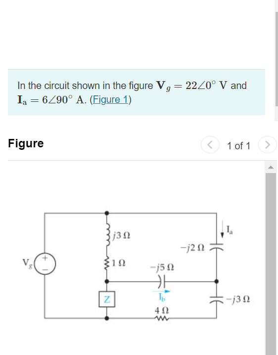 Solved In the circuit shown in the figure Vg=22∠0∘V and | Chegg.com