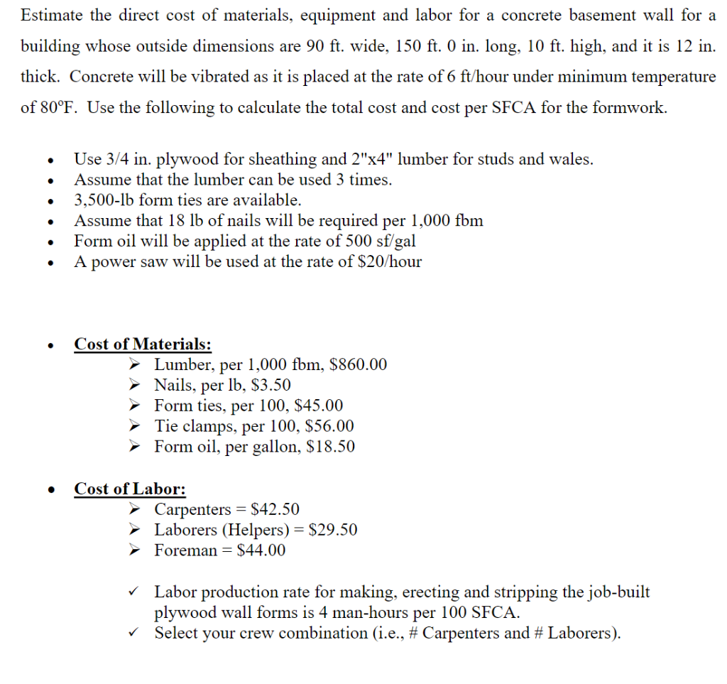 Solved Estimate the direct cost of materials, equipment and | Chegg.com