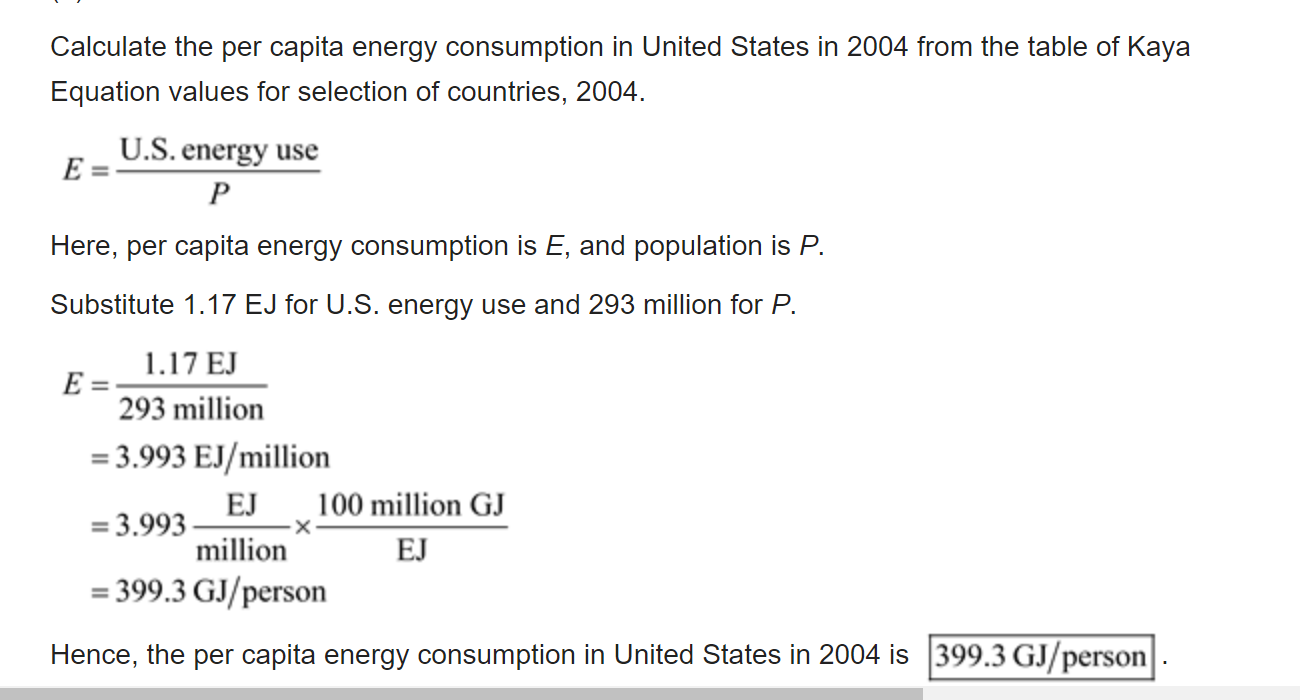 Solved Calculate the per capita energy consumption in United | Chegg.com