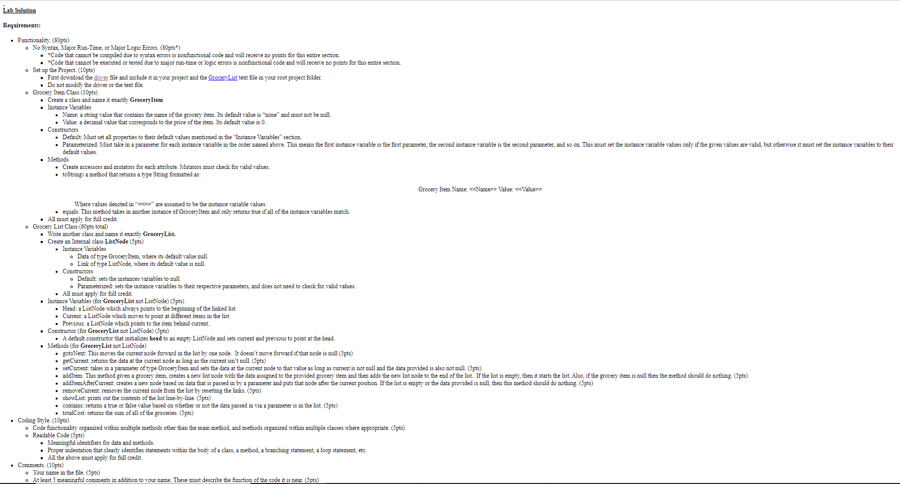 Solved - Functionality. (80pts) o No Syntax, Major Run-Time, | Chegg.com