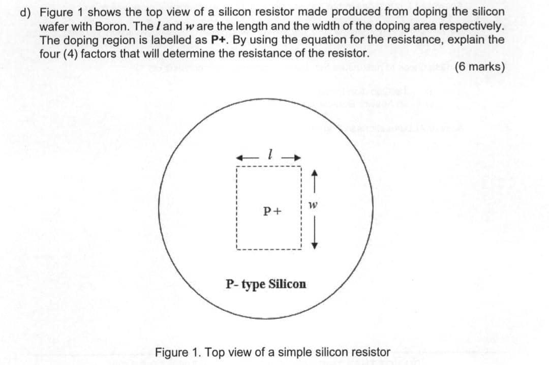Solved d) Figure 1 shows the top view of a silicon resistor | Chegg.com