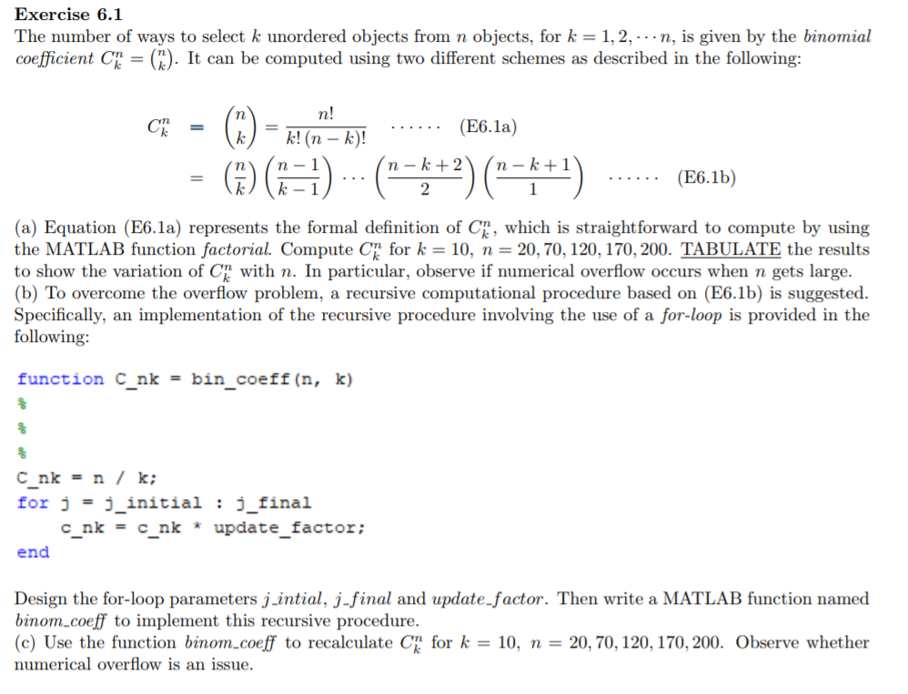 Solved Exercise 6.1 The number of ways to select k unordered | Chegg.com