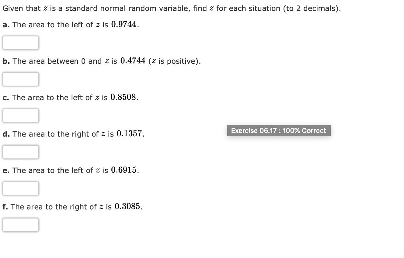 Solved Given that z is a standard normal random variable, | Chegg.com