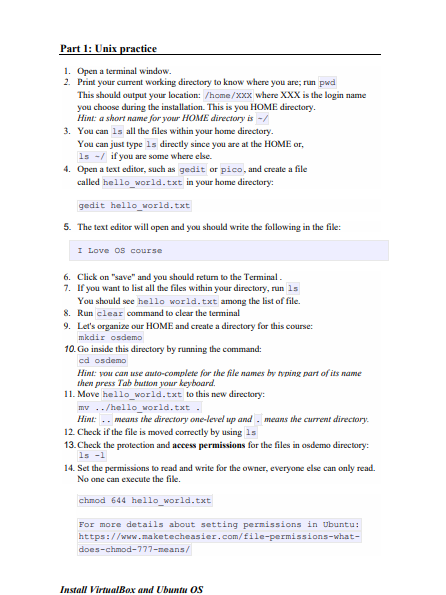 Solved Part 1: Unix practice 1. Open a terminal window. 2. | Chegg.com