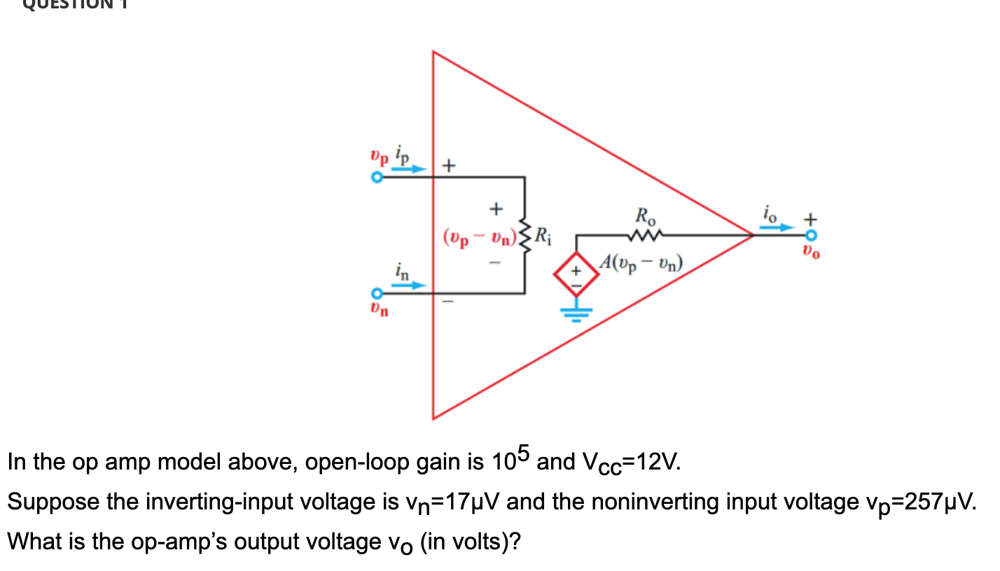 Solved In the op amp model above, open-loop gain is 105 and | Chegg.com