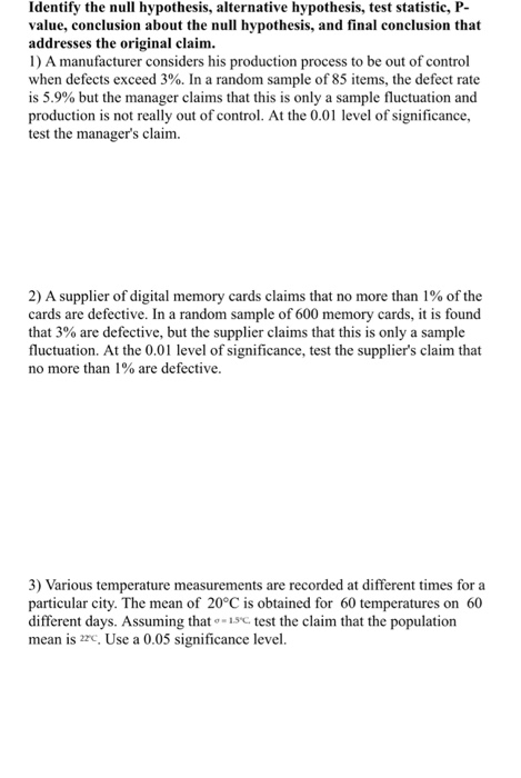 Solved Identify the null hypothesis, alternative hypothesis, | Chegg.com