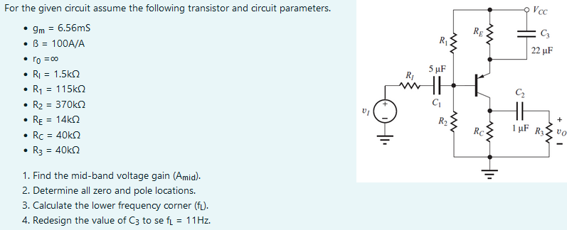 Solved For the given circuit assume the following transistor | Chegg.com