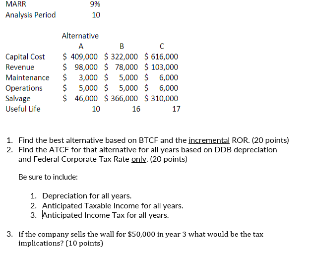 MARR Analysis Period 9% 10 Capital Cost Revenue | Chegg.com