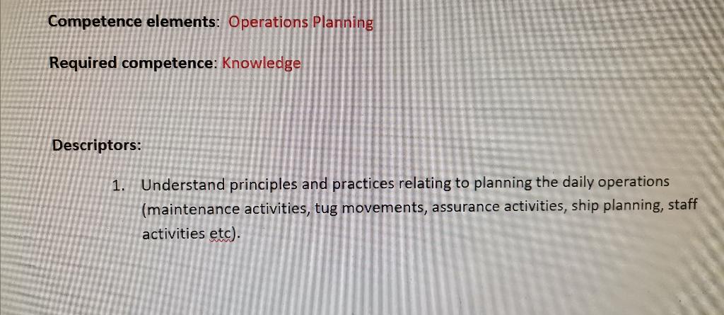Solved Competence elements: Operations Planning Required | Chegg.com