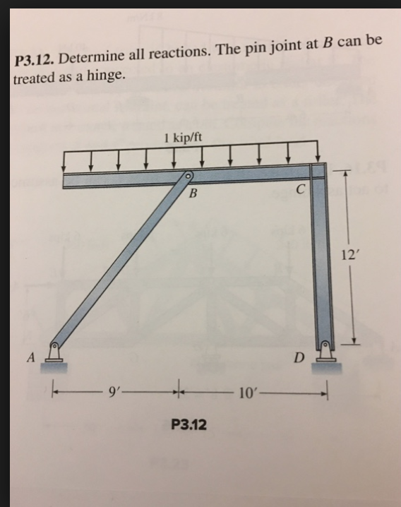 Solved P3.12. Determine all reactions. The pin joint at B | Chegg.com