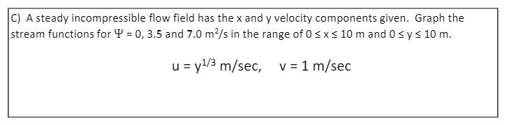 Solved C) A steady incompressible flow field has the x and y | Chegg.com