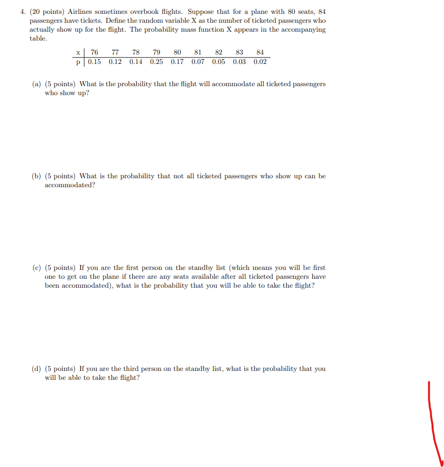 Solved 4. (20 points) Airlines sometimes overbook flights. | Chegg.com