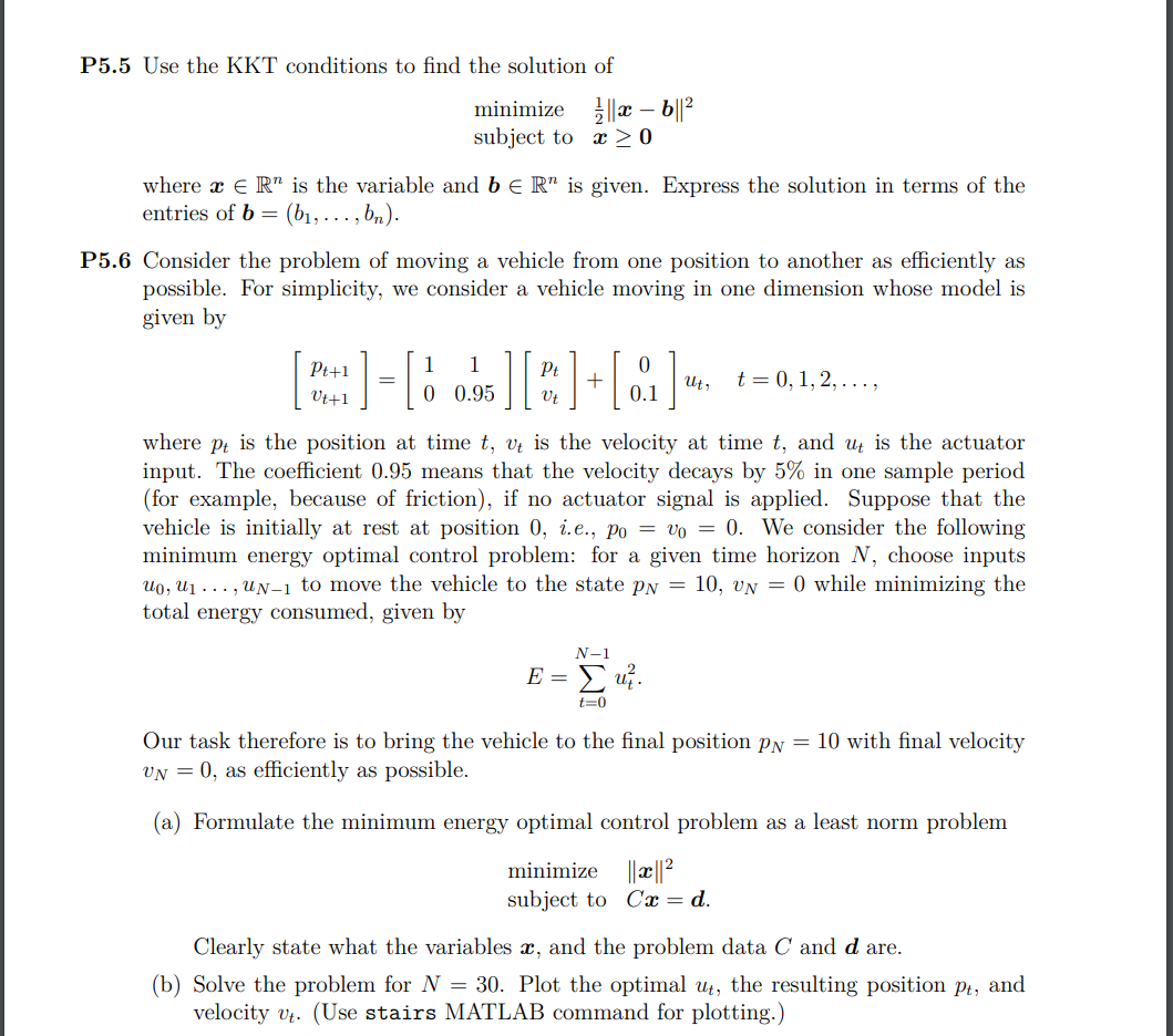 Solved P5.5 Use the KKT conditions to find the solution of | Chegg.com
