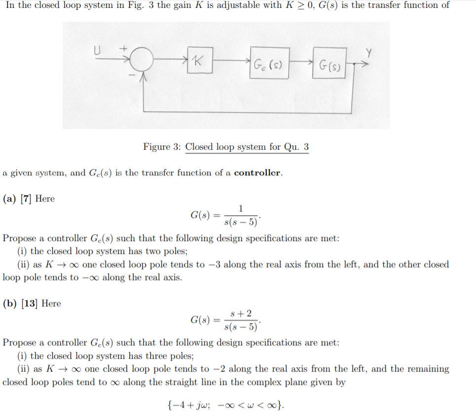 Solved In the closed loop system in Fig. 3 the gain K is | Chegg.com