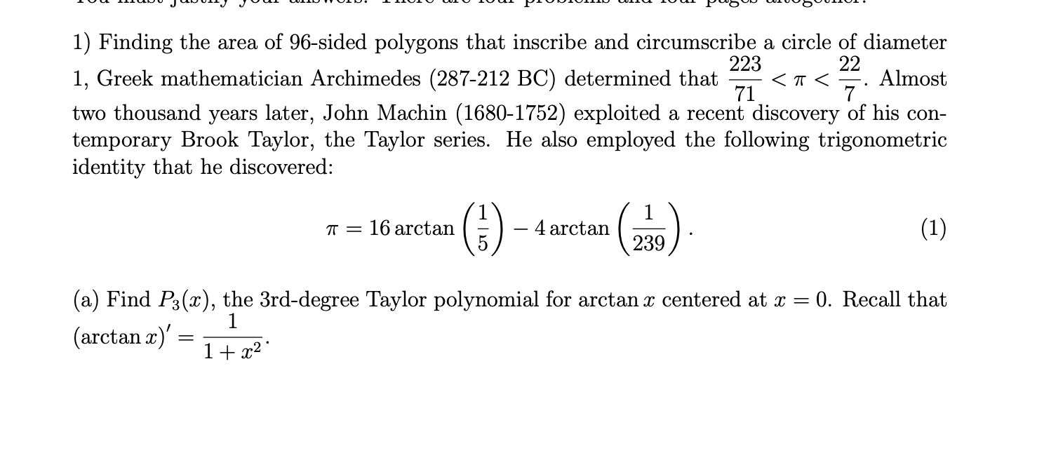 Solved 1) Finding the area of 96-sided polygons that | Chegg.com