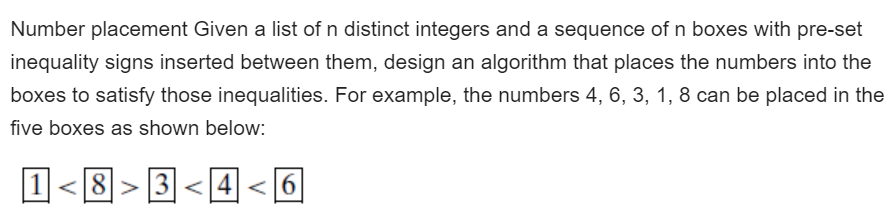 Solved Number placement Given a list of n distinct integers | Chegg.com