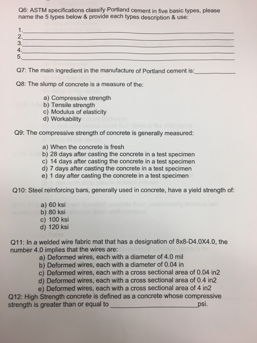 Solved ASTM specifications classify Portland cement in five | Chegg.com