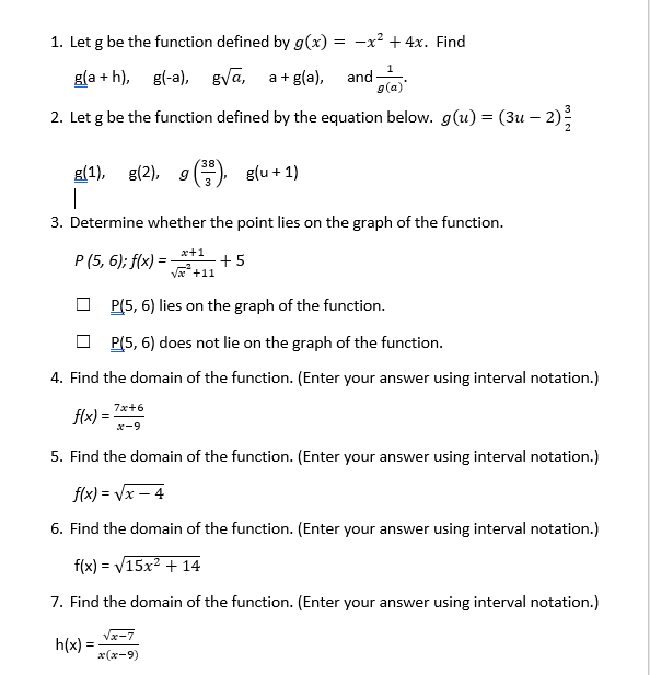 Solved 1. Let g be the function defined by g(x) = -x2 + 4x. | Chegg.com