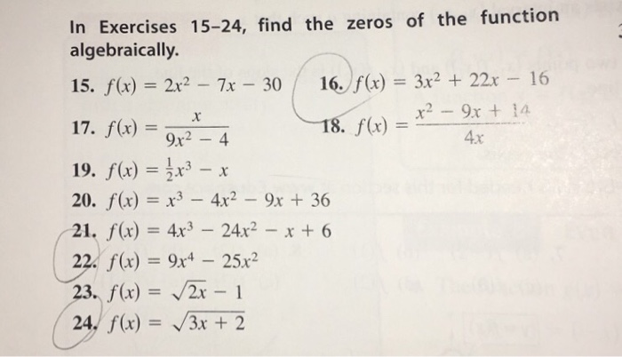 Solved In Exercises 15-24, find the zeros of the function | Chegg.com