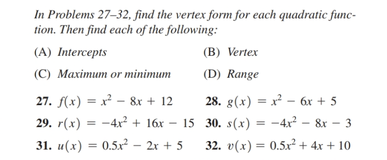 Solved In Problems 27-32, find the vertex form for each | Chegg.com