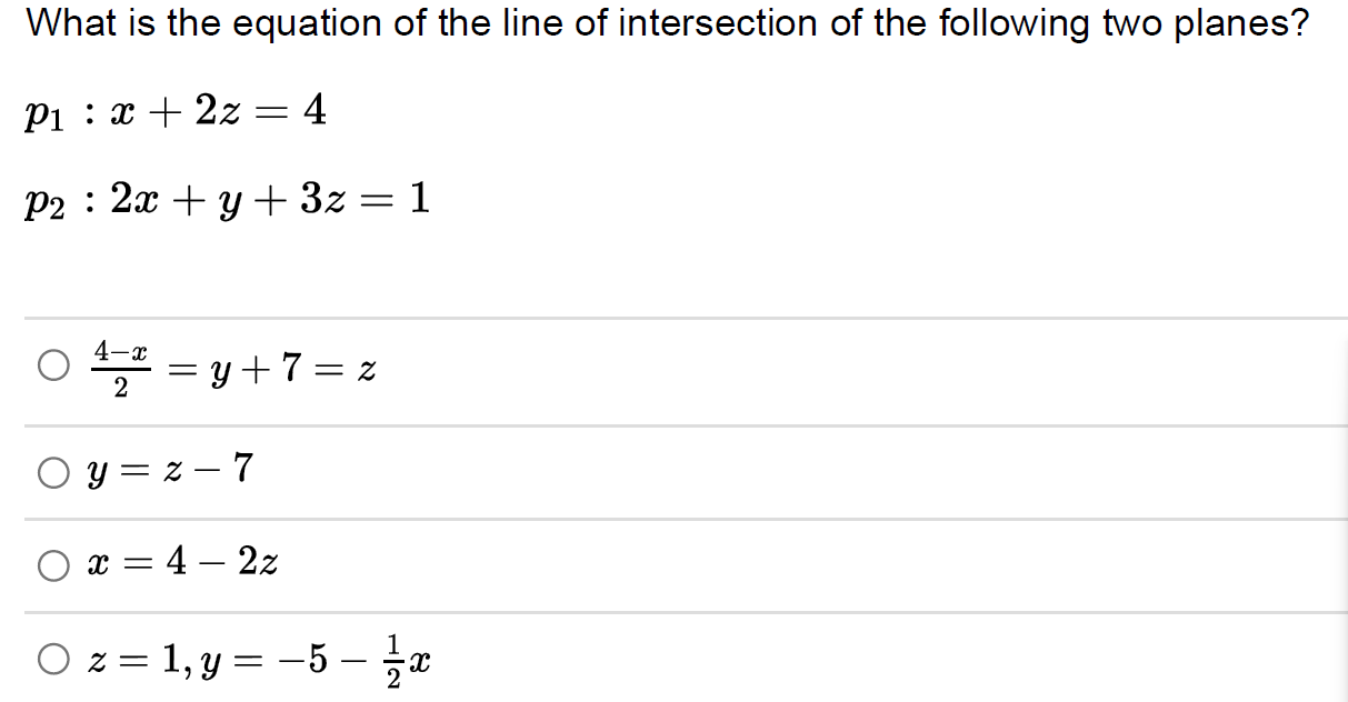 Solved What is the equation of the line of intersection of | Chegg.com
