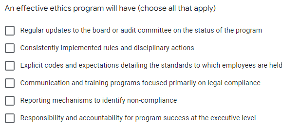 Solved An effective ethics program will have (choose all | Chegg.com