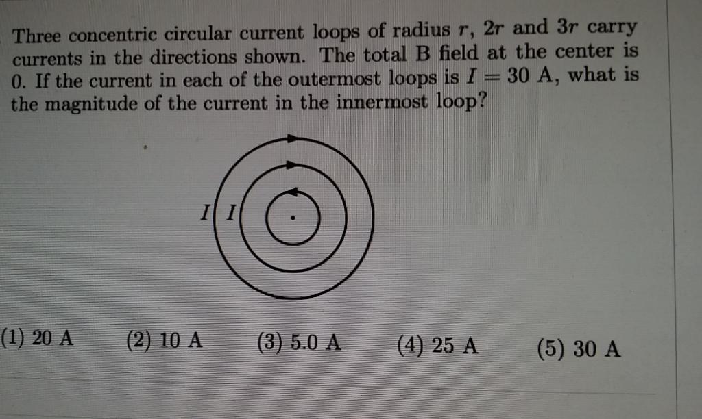 Solved Three concentric circular current loops of radius T, | Chegg.com